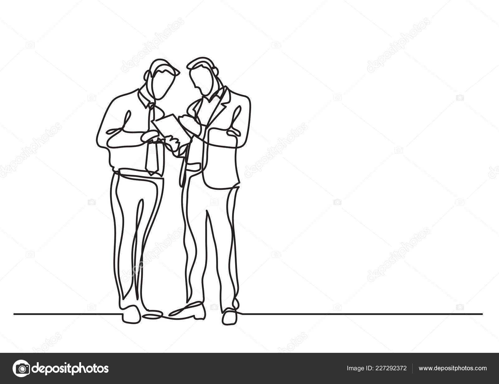 Continuous Line Drawing Two Men Standing Talking Document Stock Vector ...