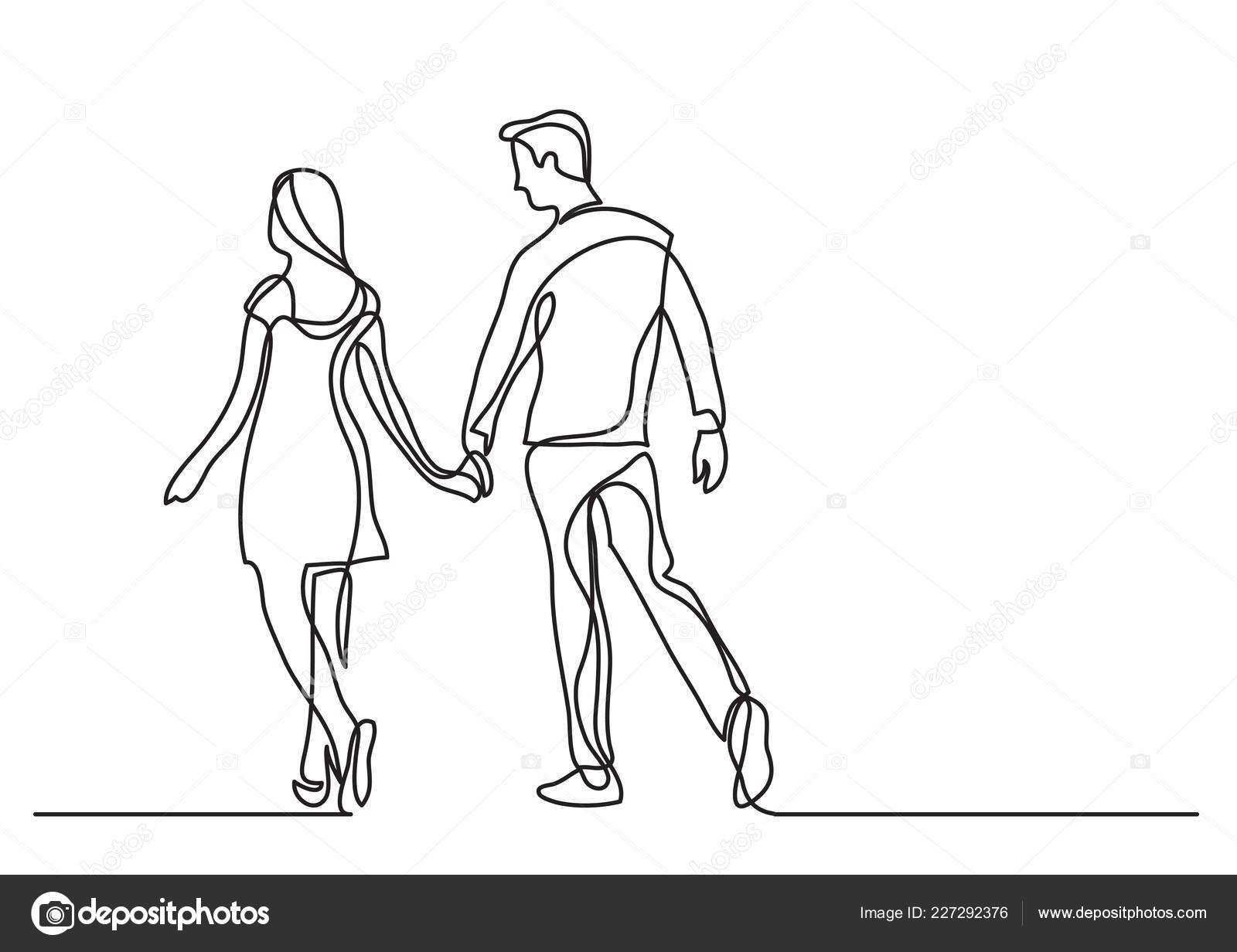 Continuous Line Drawing Young Couple Walking Together Stock Vector by ...
