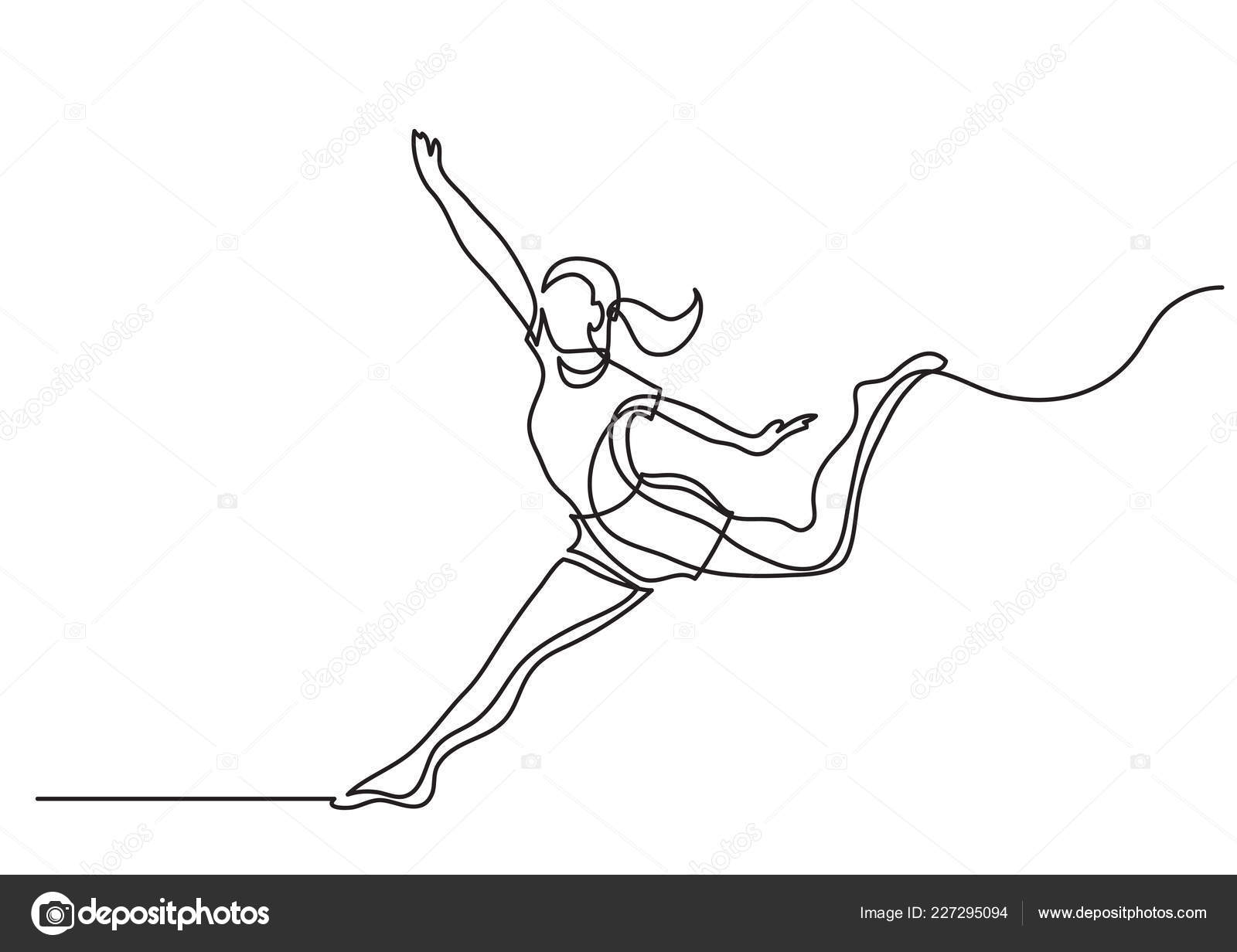 Continuous Line Drawing Happy Woman Dancing Stock Vector by ...