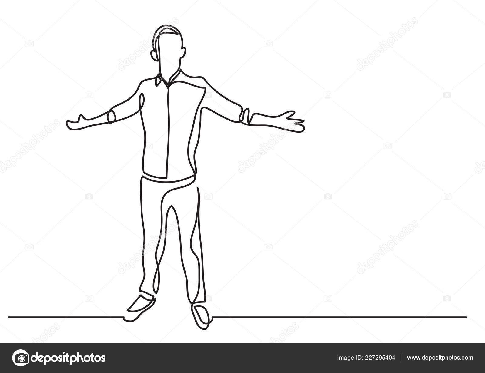 Continuous Line Drawing Standing Man Raising Hands Stock Vector Image