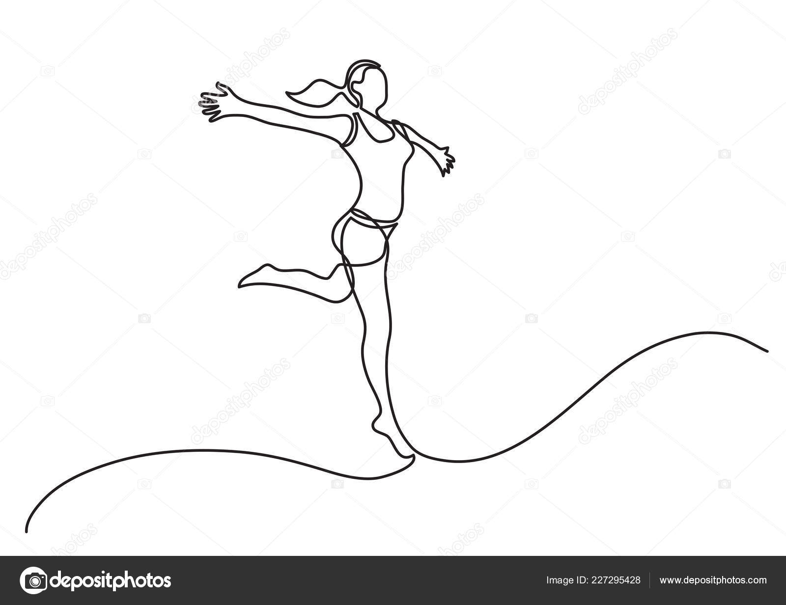 Continuous Line Drawing Woman Running Open Arms — Stock Vector © One ...