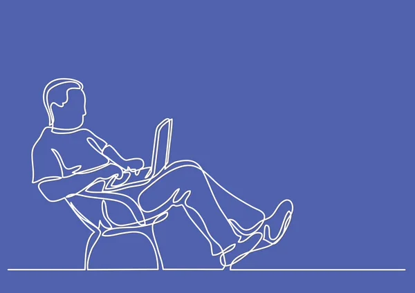 Continuous Line Drawing Businessman Sitting Thinking Laptop Computer ...