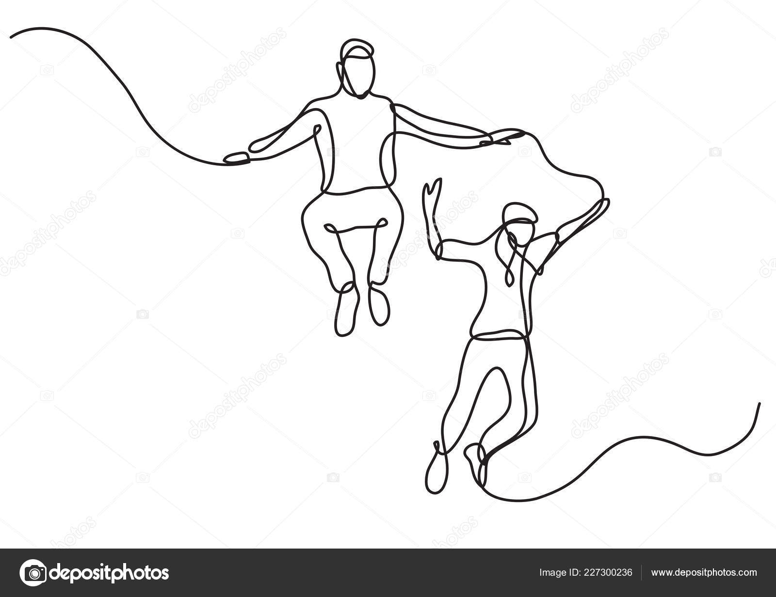 Continuous Line Drawing Two Happy Teenagers Jumping Stock Vector Image ...