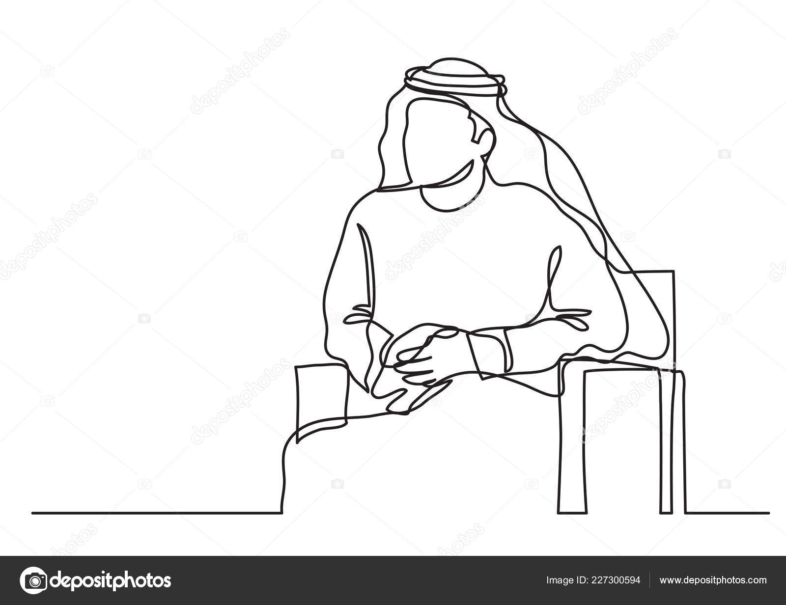 Sitting Middle East Arab Man Keffiyeh Single Line Drawing Single Stock ...