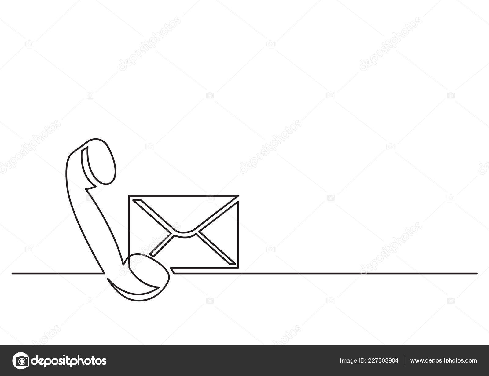 One Line Drawing Isolated Vector Object Phone Receiver Mail Envelope ...