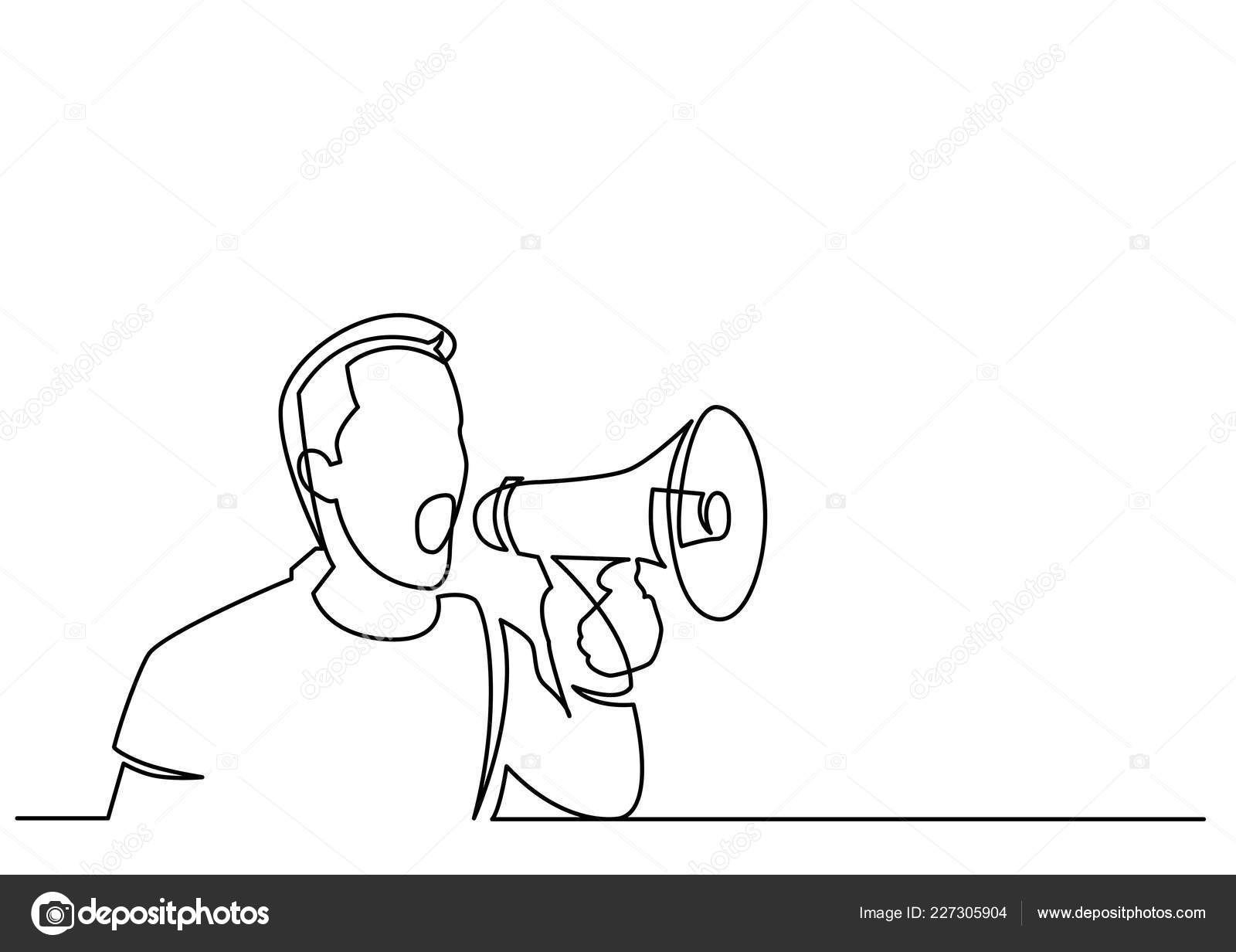 Continuous Line Drawing Man Screaming Megaphone Stock Vector Image by ...