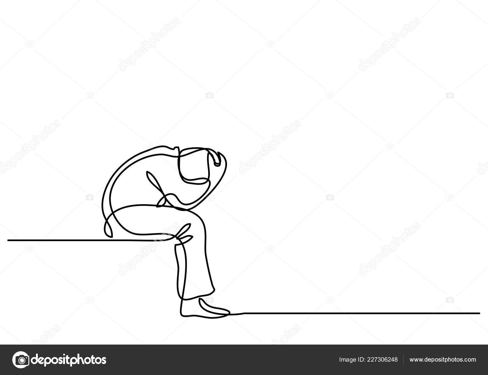 Continuous Line Drawing Depressed Man Sitting Stock Vector Image by ...