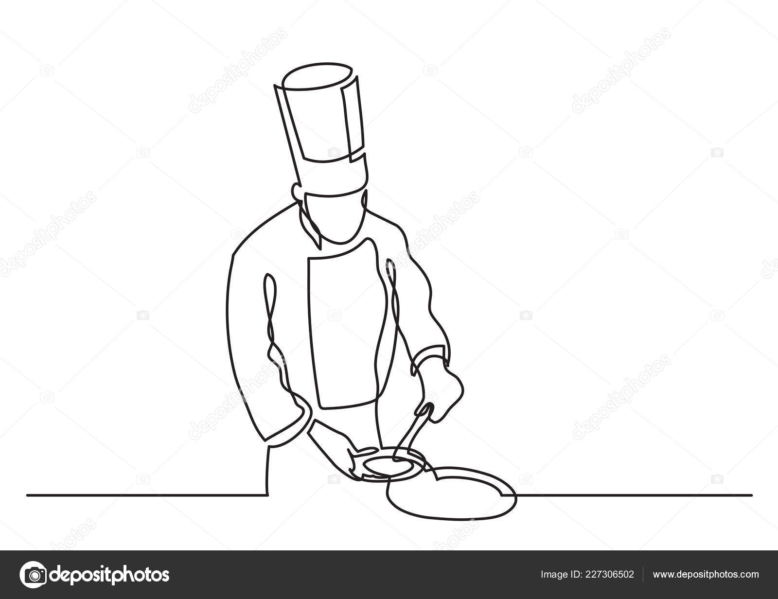 Continuous Line Drawing Chef Making Meal Stock Vector by ©OneLineStock ...