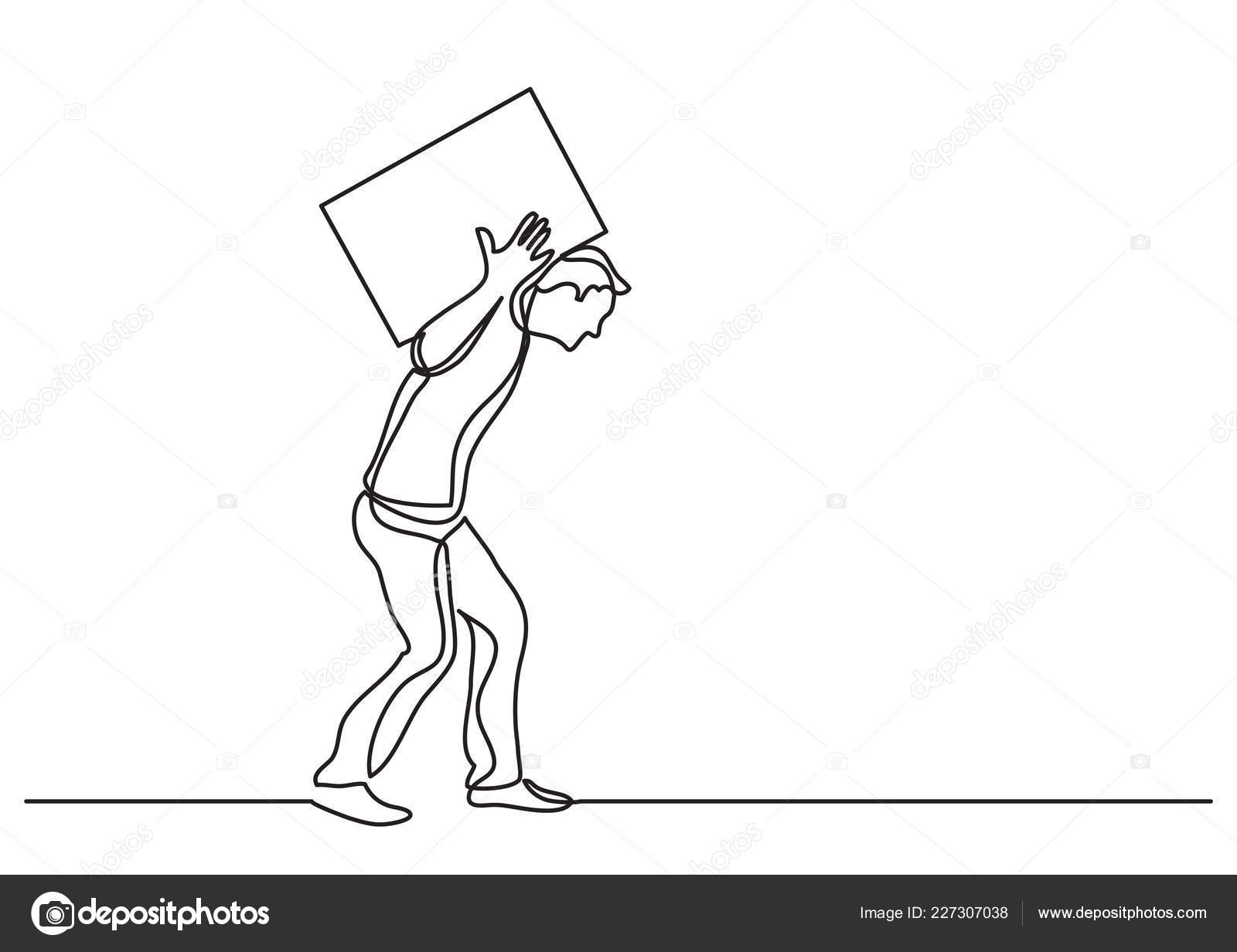 Continuous Line Drawing Man Carrying Heavy Weight Stock Vector by ...