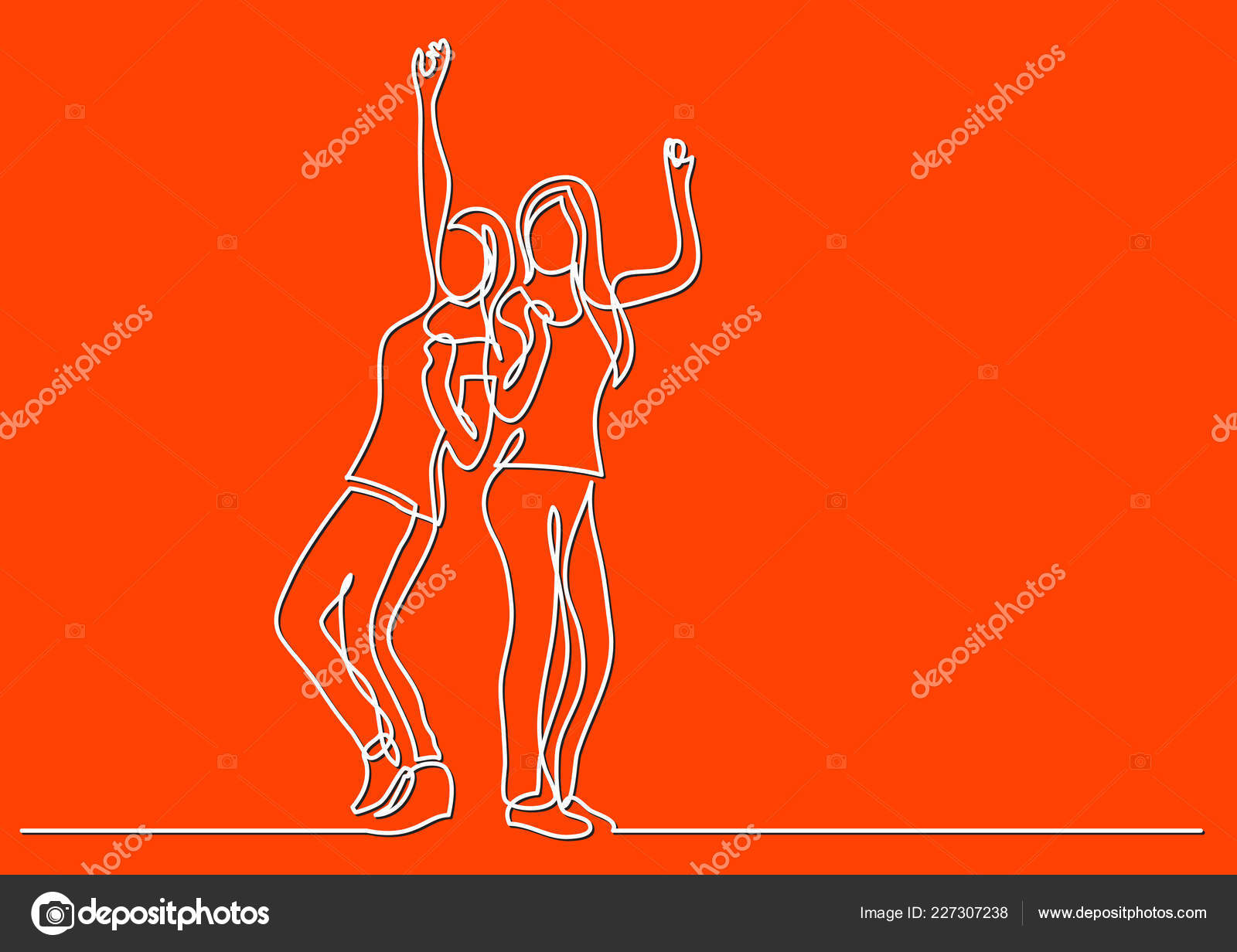Continuous Line Drawing Two Cheering Happy Friends Stock Vector Image ...