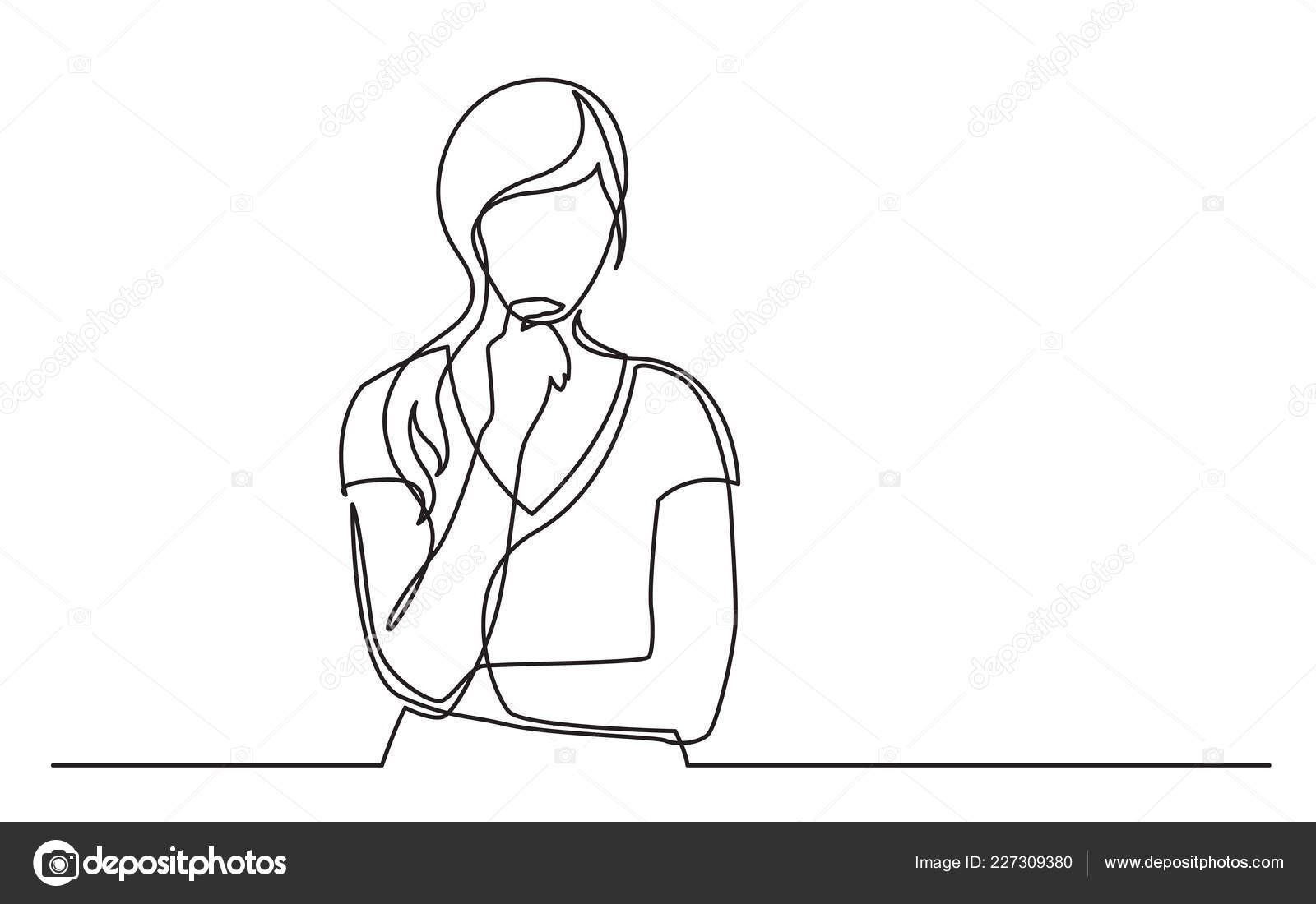 Continuous Line Drawing Woman Confused Thinking Stock Vector Image by ...