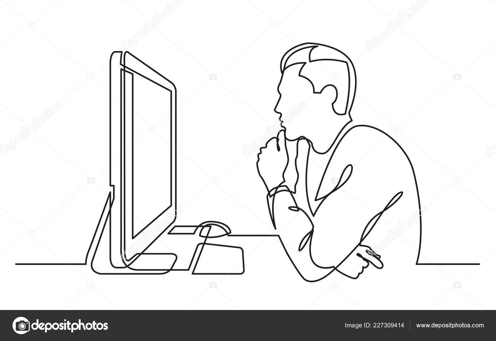 Vettoriale stockDisegno Linea Continua Dell'impiegato Concentrato ...