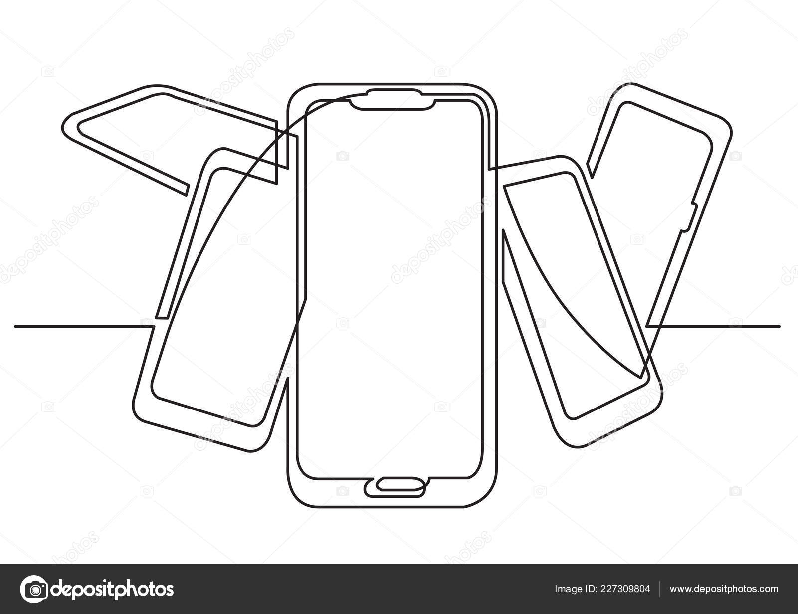 Continuous Line Drawing Isolated Vector Object Bunch Mobile Phones