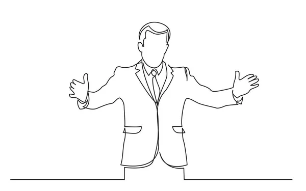 Continuous Line Drawing Standing Man Showing His Hands Stock Vector By