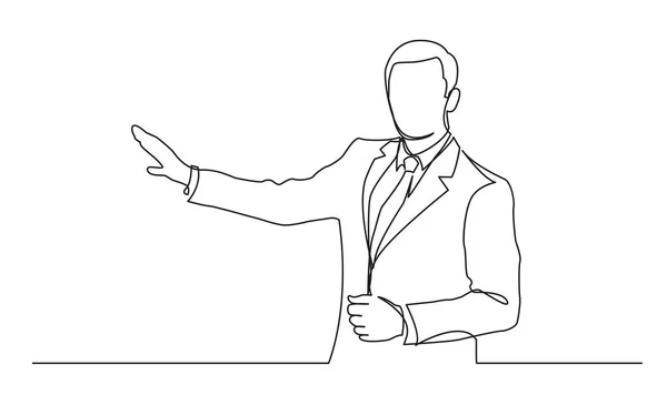 Continuous Line Drawing Standing Man Showing His Hands Stock Vector By