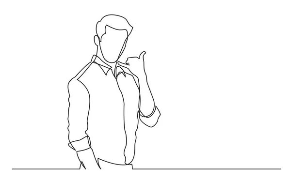 Continuous Line Drawing Standing Man Showing His Hands Stock Vector By