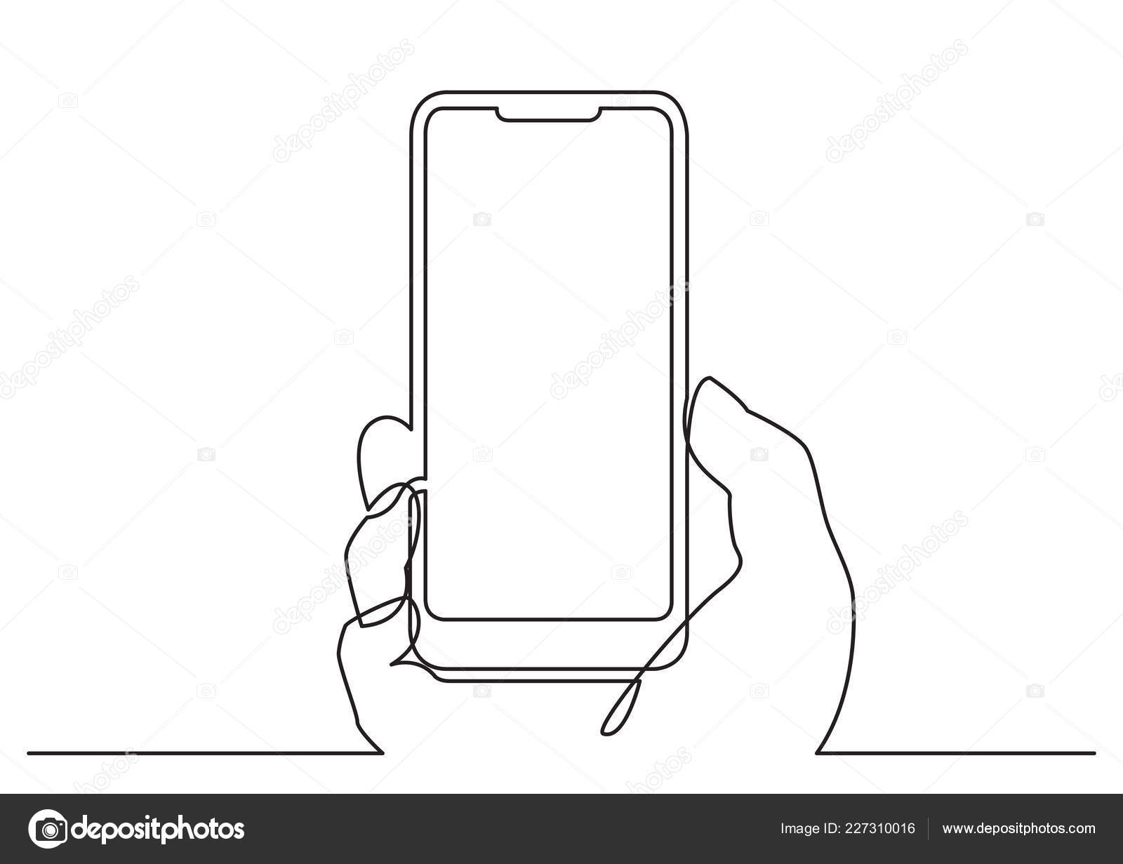 Continuous Line Drawing Hand Modern Mobile Phone Stock Vector Image By