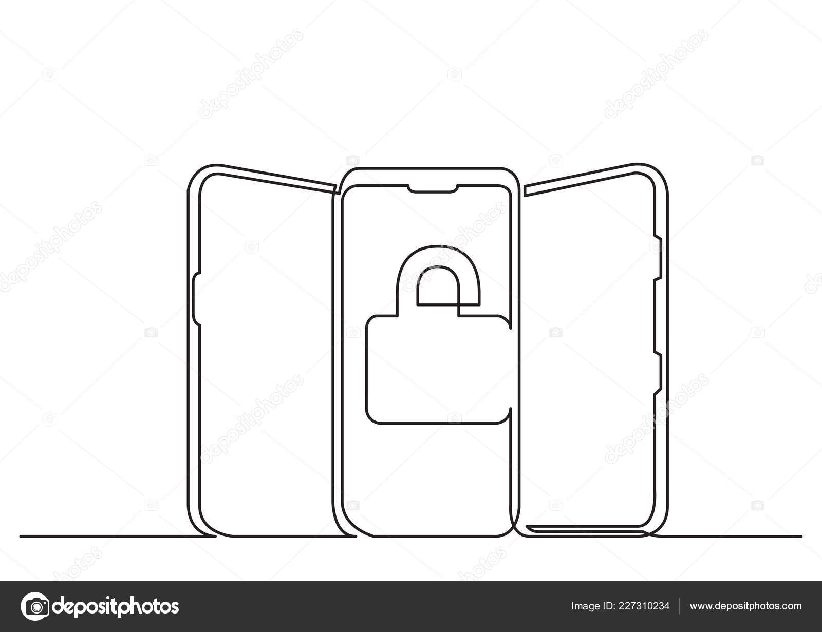 Continuous Line Drawing Isolated Vector Object Smart Phones Security ...