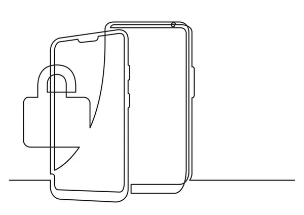 Continuous Line Drawing Isolated Vector Object Smart Phones Security ...