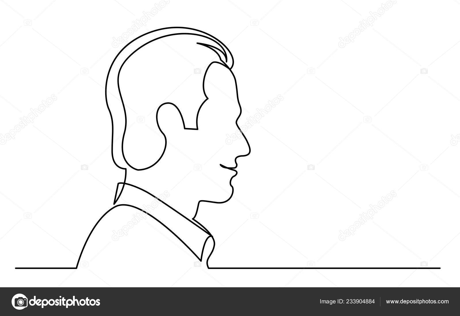 Continuous Line Drawing Isolated White Background Profile Portrait ...