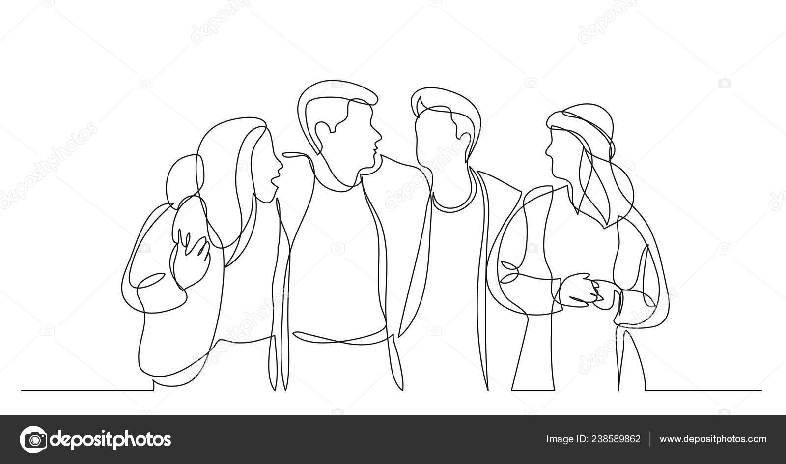 Four Close Friends Walking Together One Line Drawing Stock Vector Image ...