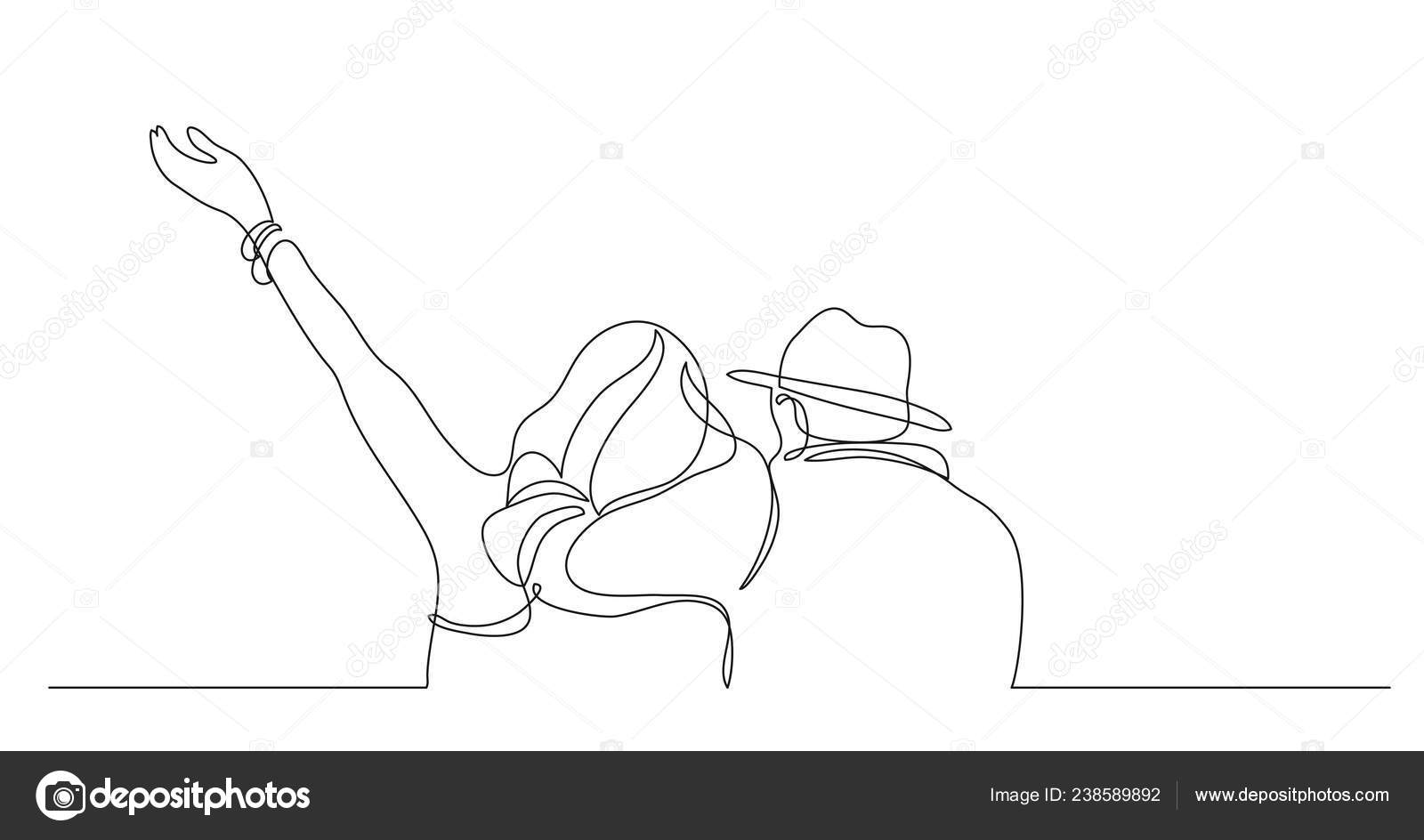 Two Carefree Young Friends Having Fun One Line Drawing Stock Vector ...