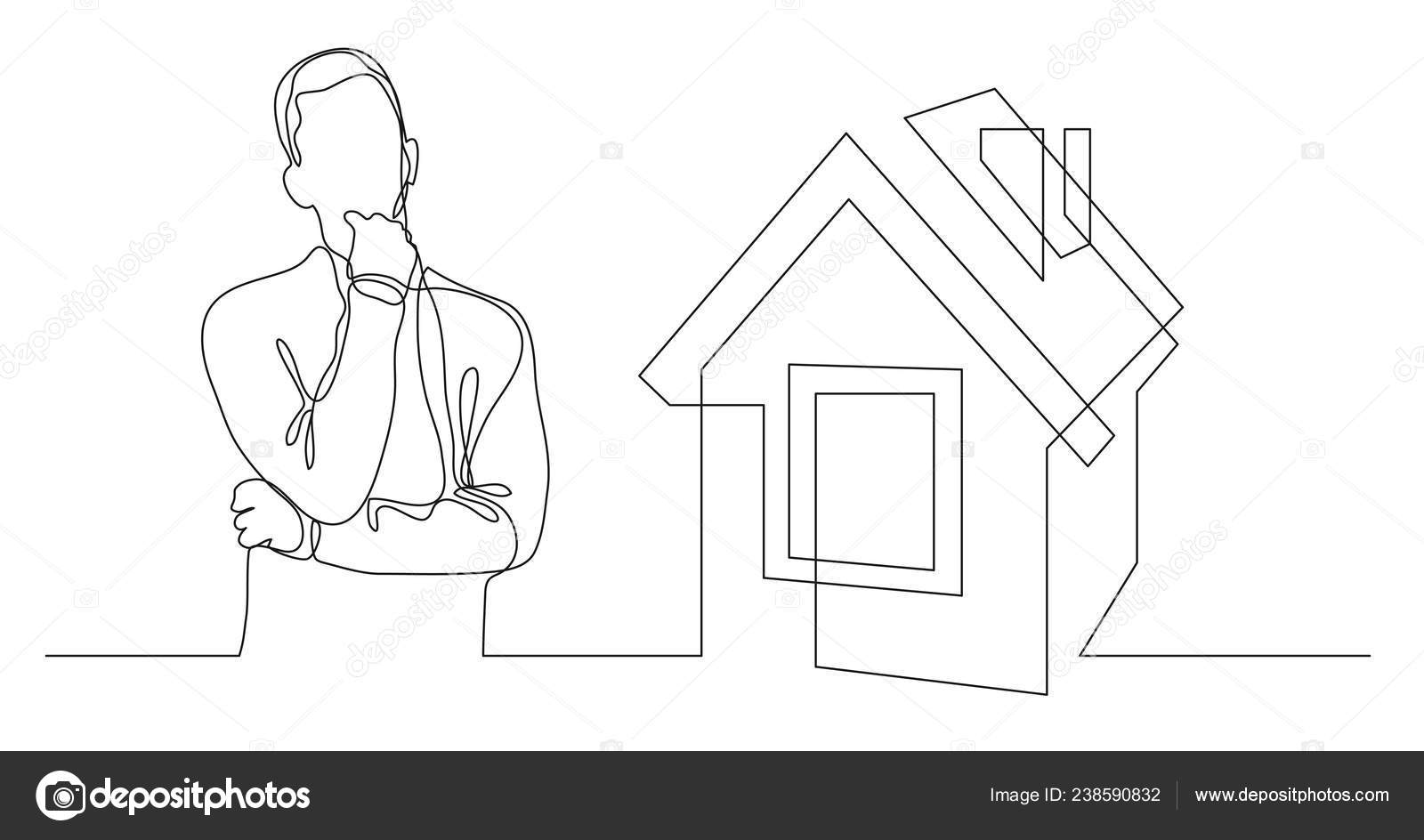 Man Thinking Buying House Continuous Line Drawing Stock Vector Image by ...