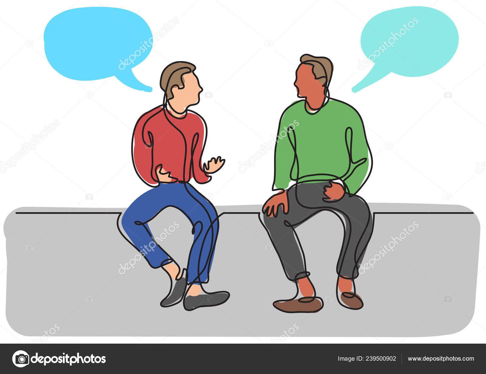 One Line Drawing Two Sitting Men Talking Stock Vector Image by ...