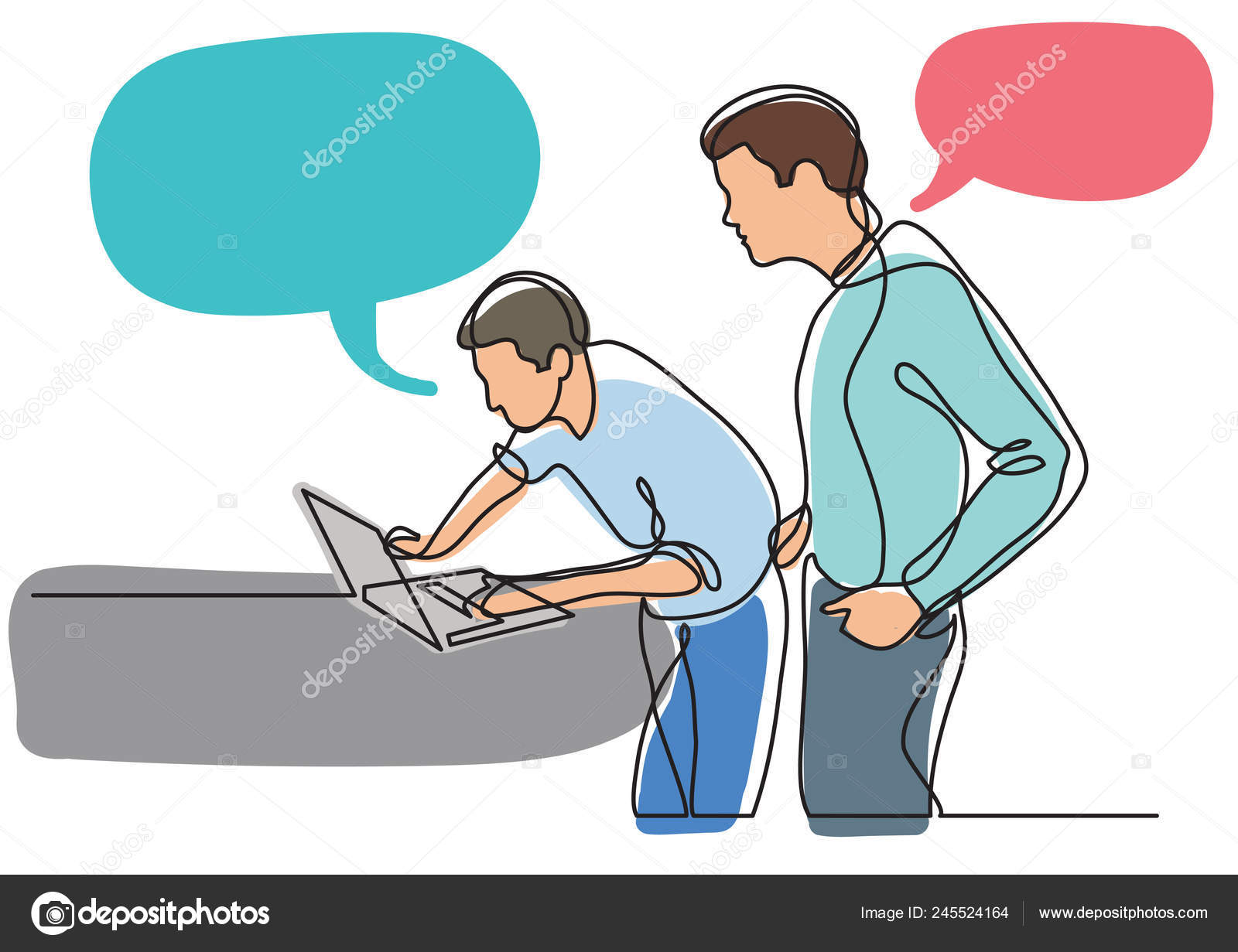 Continuous Line Drawing Programmers Working Together Stock Vector by ...