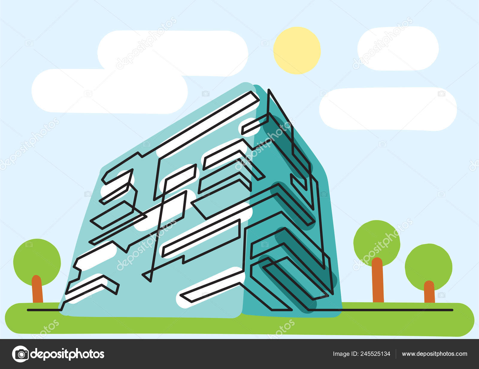 Continuous Line Drawing Modern Apartment Building Stock Illustration by ...