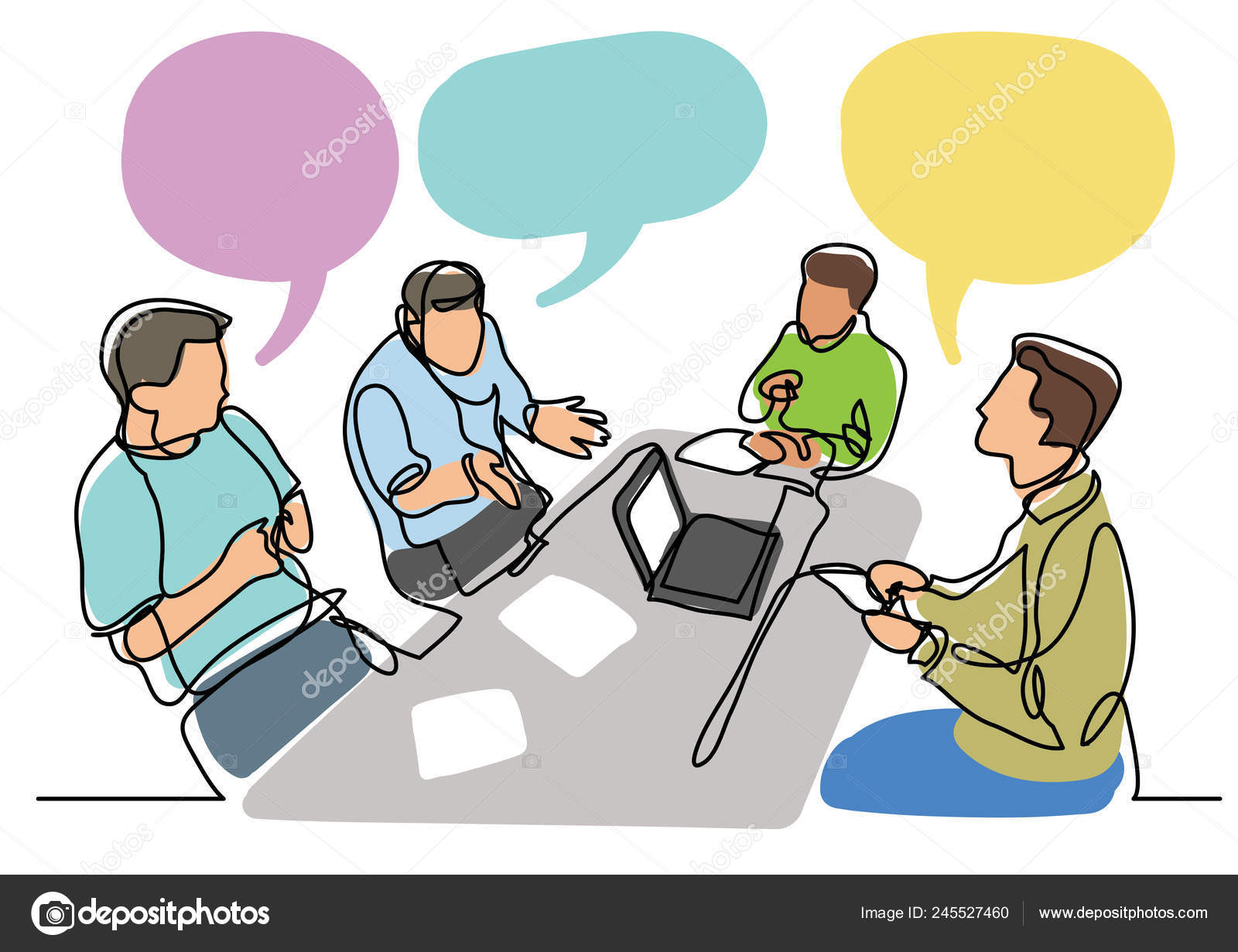 Continuous Line Drawing Team Discussion Stock Vector Image by ...