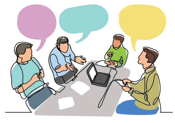 Continuous line drawing of business team members discussing work Stock ...
