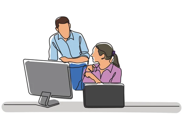 Continuous Line Drawing Programmers Working Together Stock Vector by ...