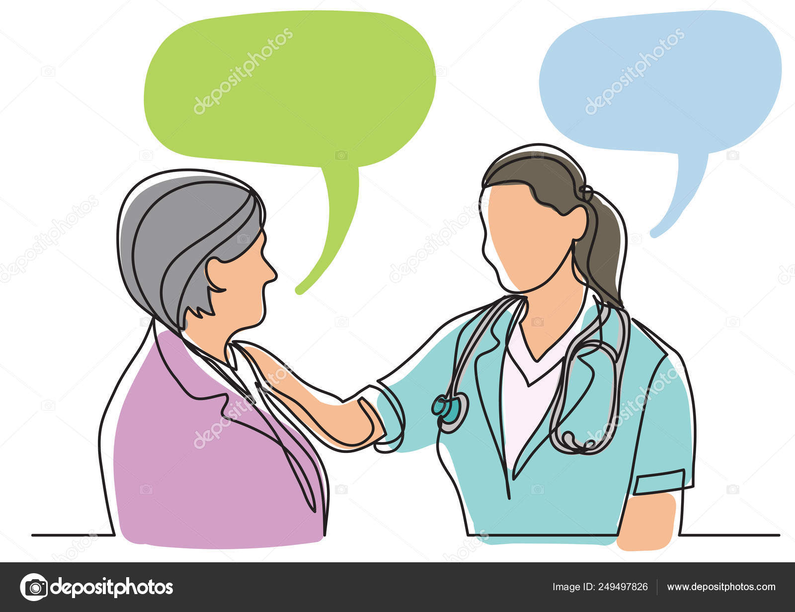 Desenho de linha contínua de médico e mulher paciente falando Vetor de ...