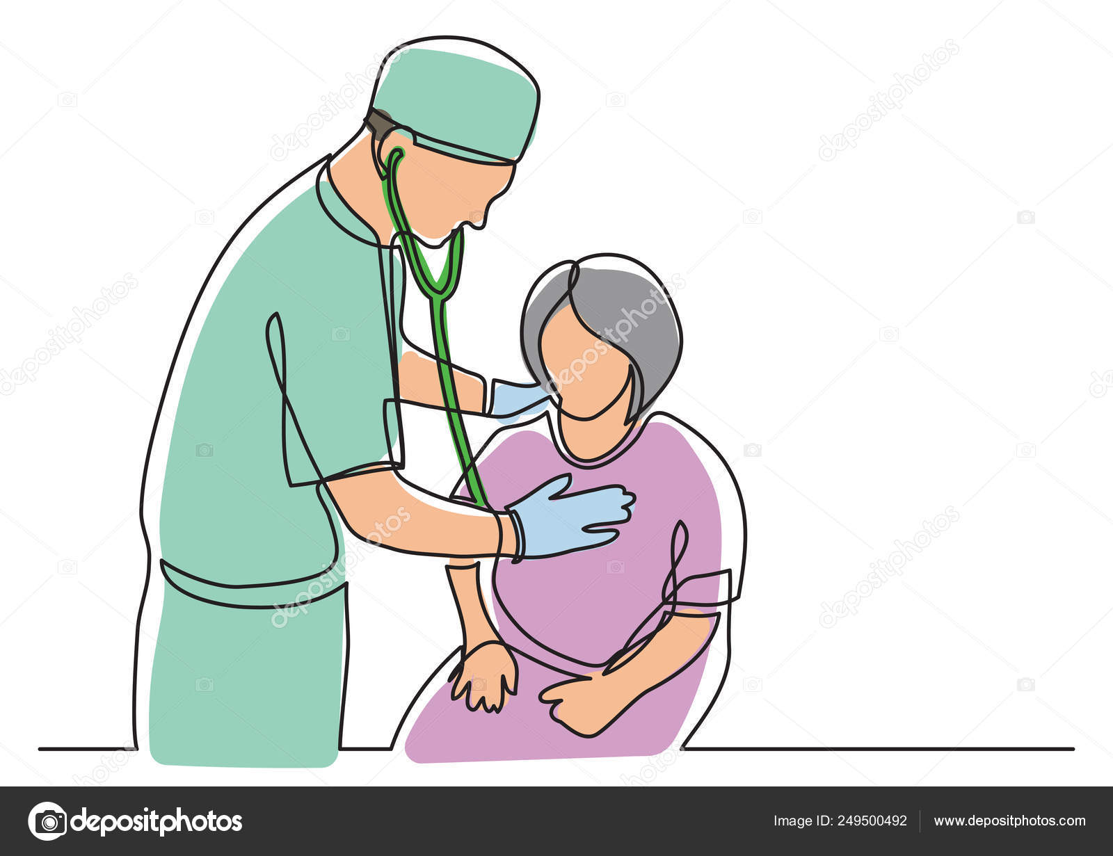 Continuous line drawing of doctor examining female patient Stock Vector ...