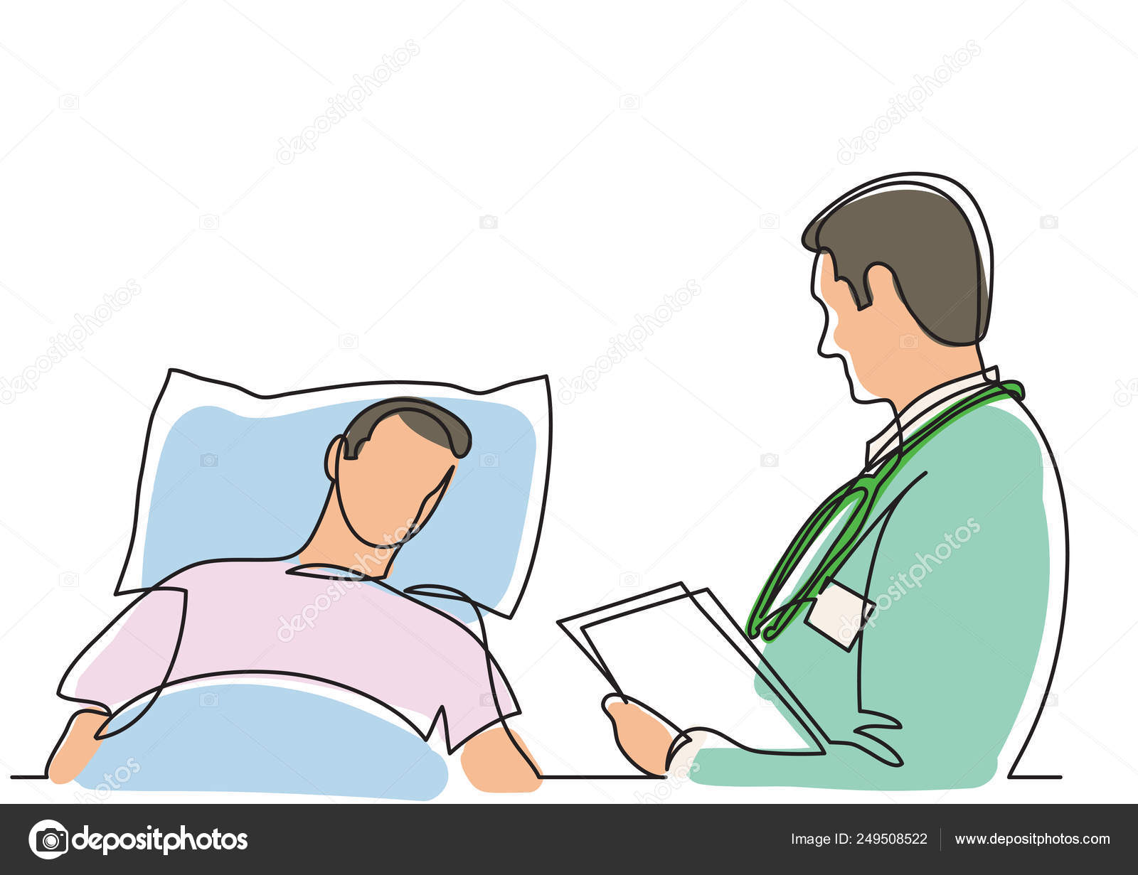 Dibujo de línea continua del médico hablando con el paciente Vector de ...