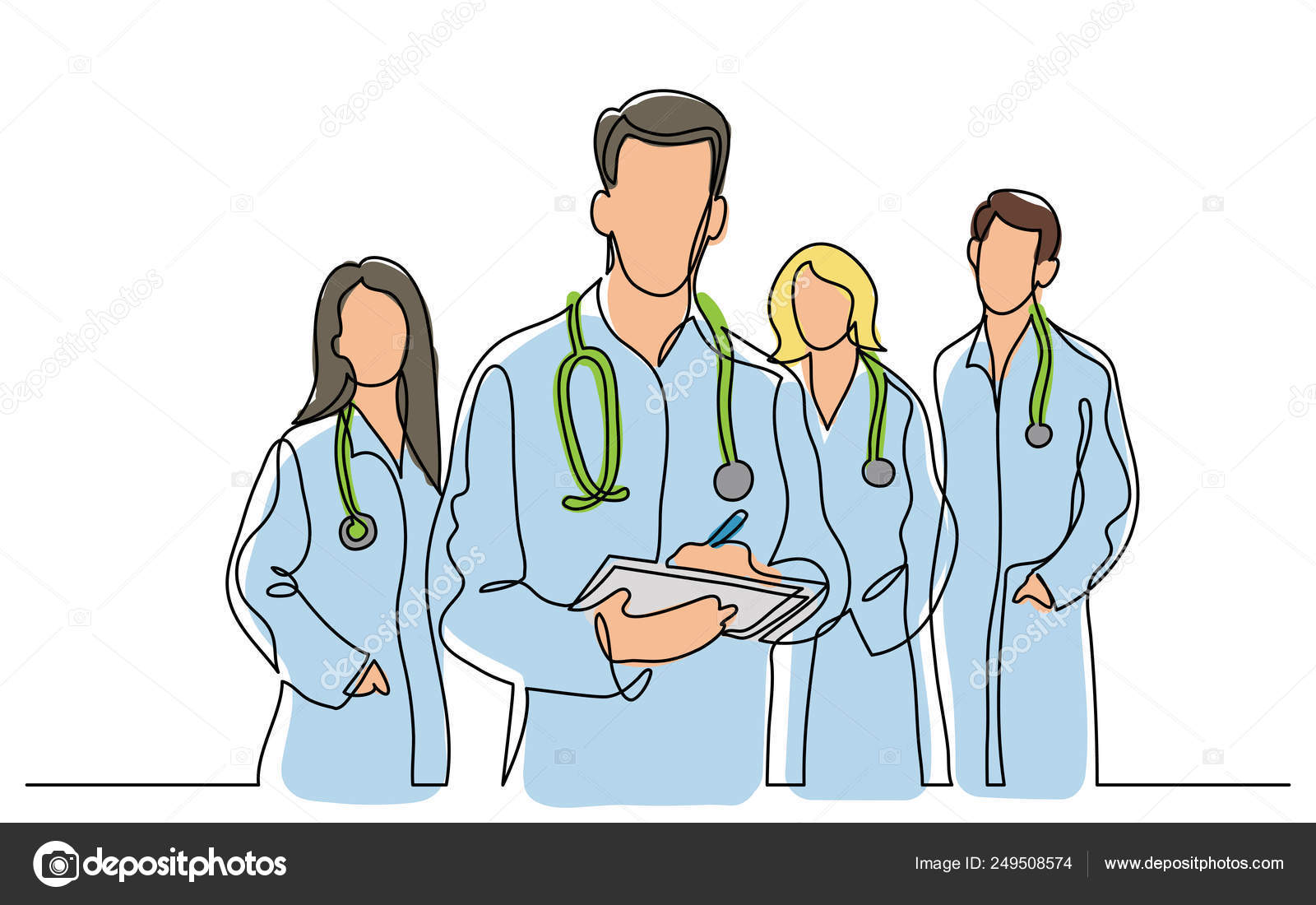 Trazado continuo de la línea vectorial del equipo de médicos Vector de ...