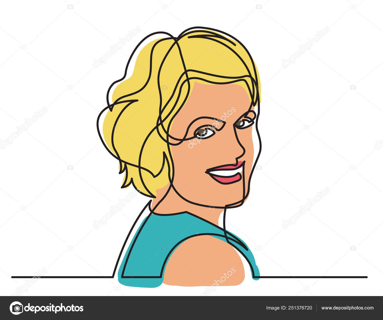 Continuous line drawing of happy woman on white background Stock Vector ...