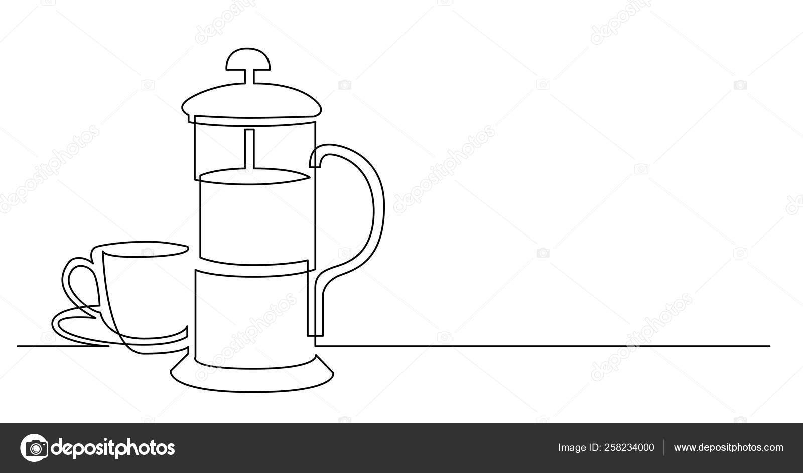 Continuous line drawing of french press and cup of coffee Stock Vector ...