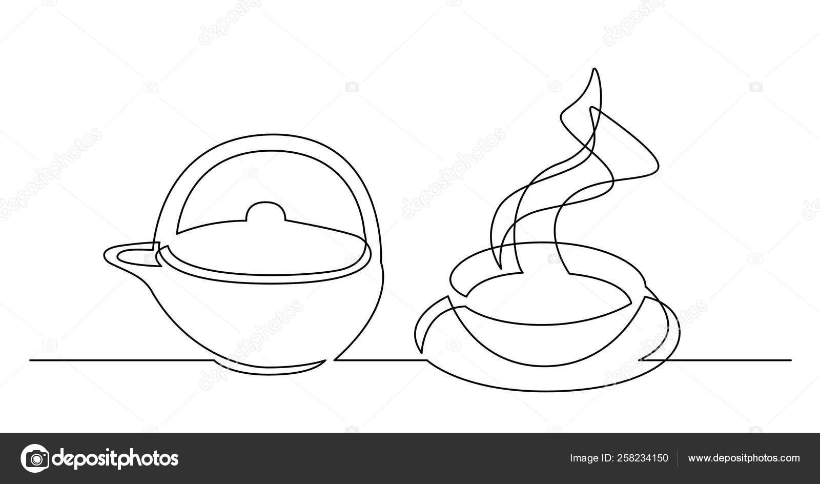 Continuous line drawing of tea pot and hot tea cup Stock Vector by ...
