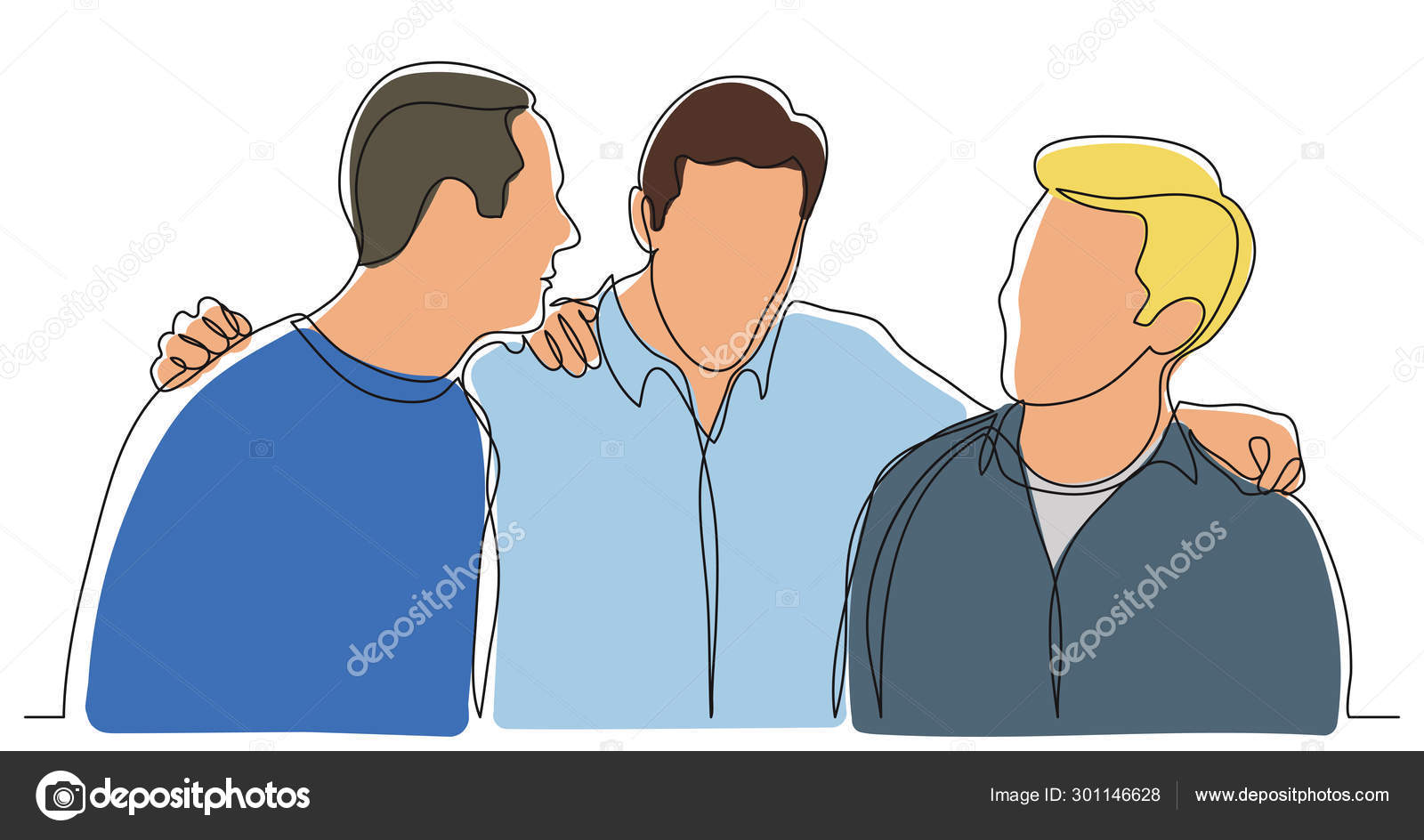 Company Men Friends Hugging Talking One Line Drawing Stock Vector by ...