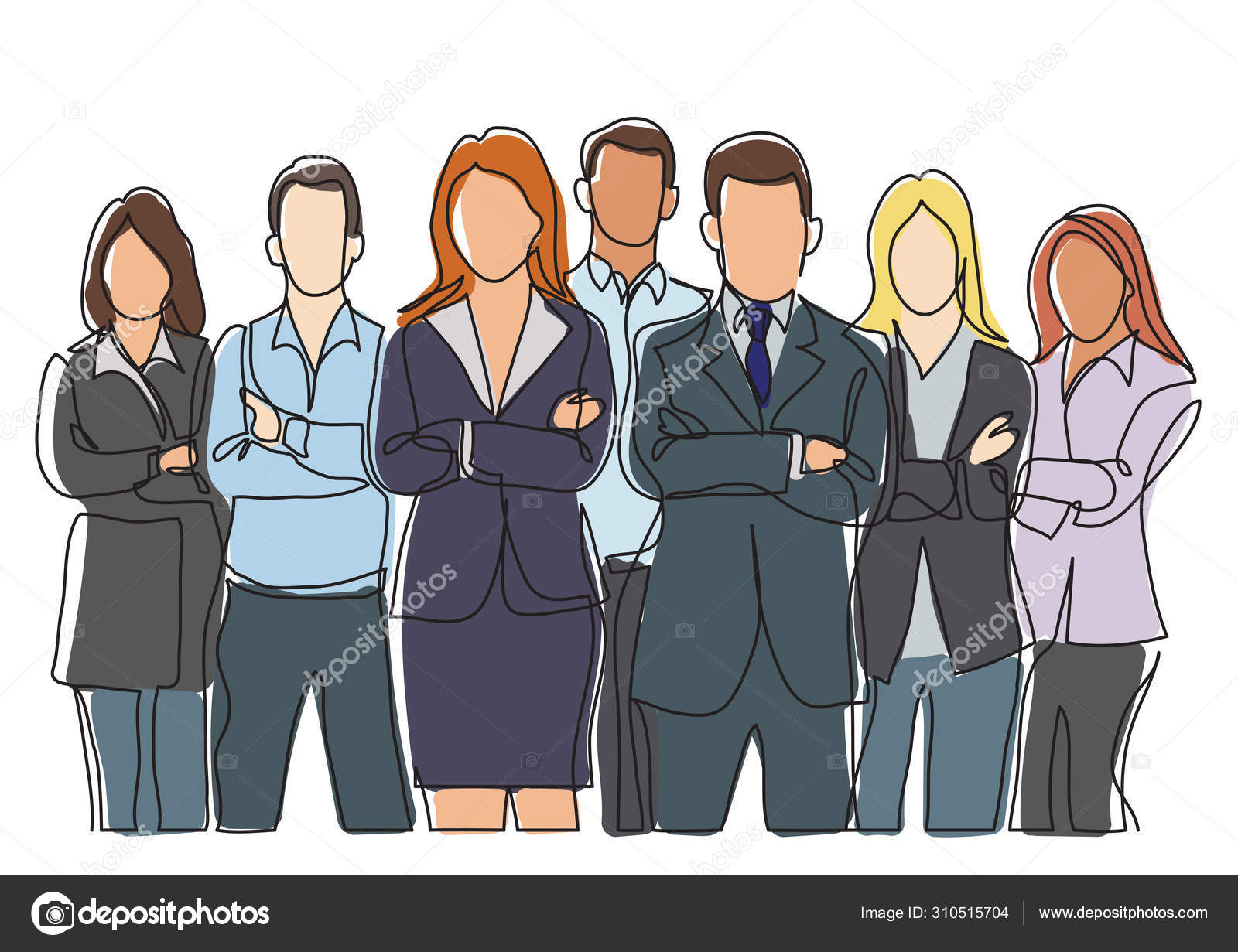 Continuous Line Drawing Business Team Standing Crossed Arms Stock ...