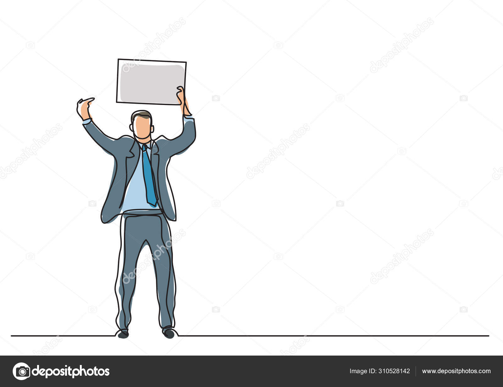 Continuous Line Drawing Standing Office Worker Pointing Blank Sign ...