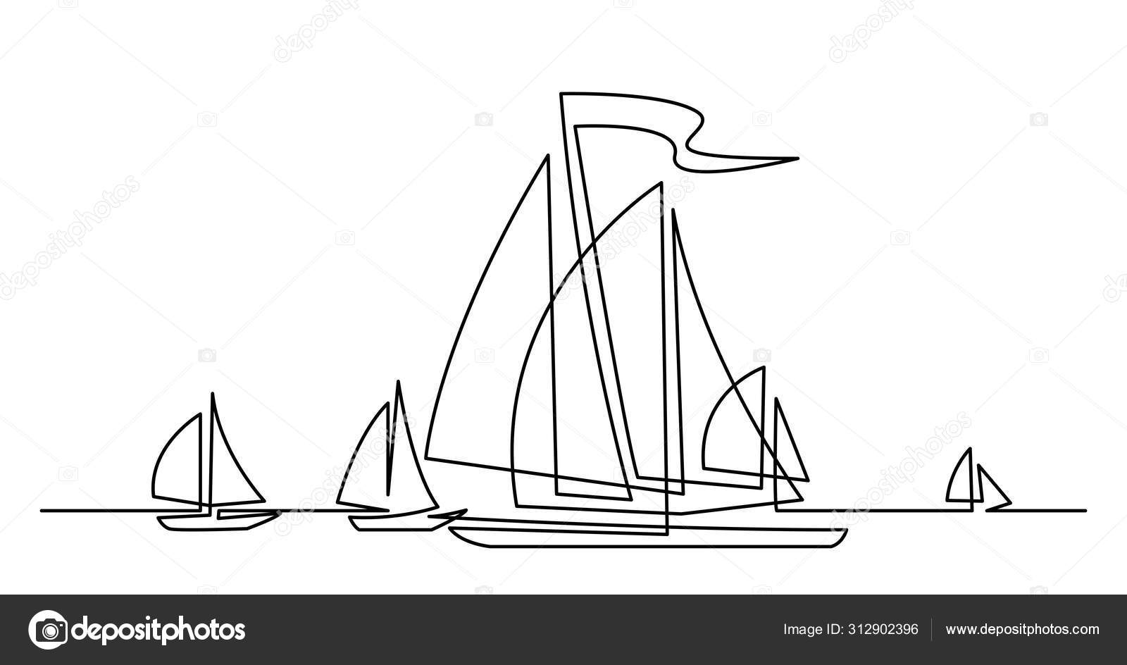 Línea continua de dibujo de regata con hermosos yates navegando en el ...
