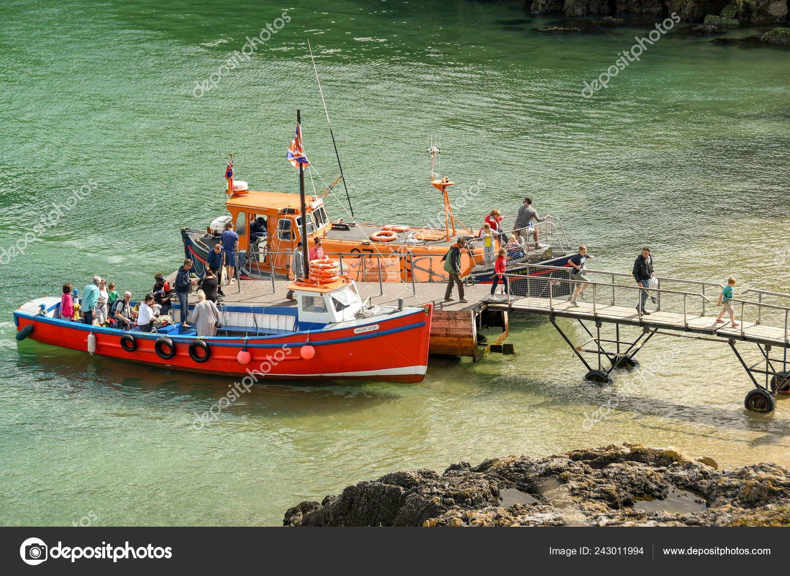 Tenby Pembrokeshire Wales August 2018 People Getting Smal Boats End ...