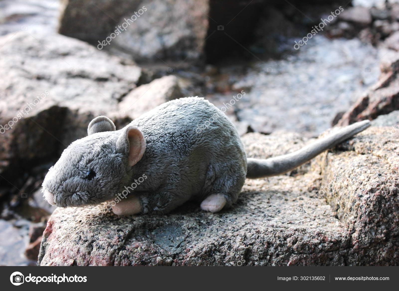 Soft toy grey rat on the stones — Stock Photo © junne12 #302135602