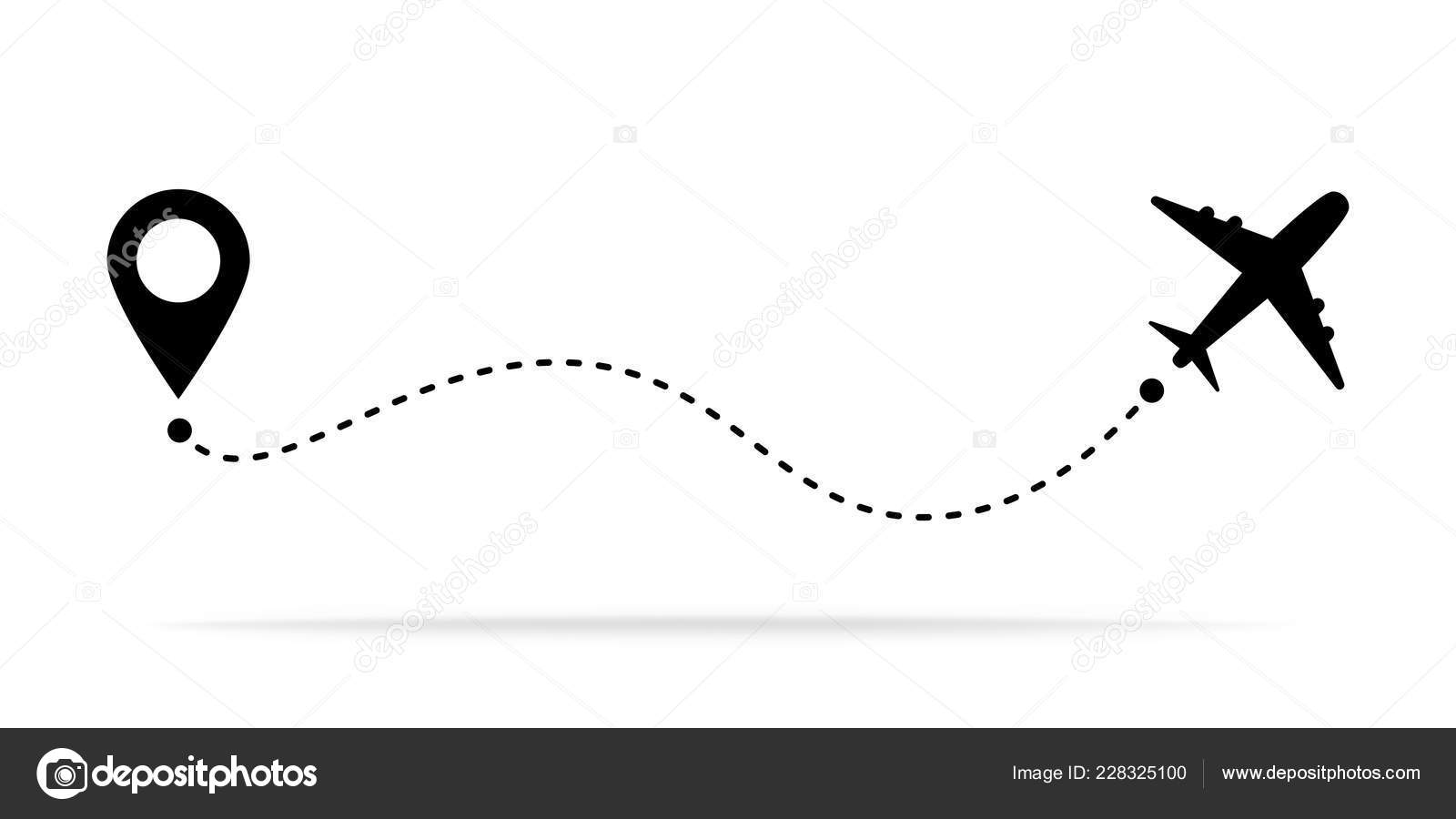 Airplane travel concept with map pins, GPS points. Line path icon ...