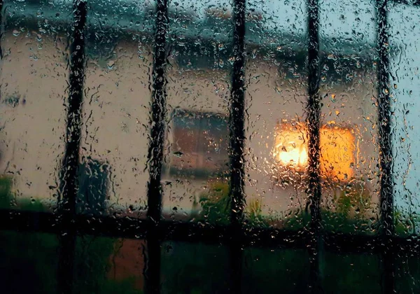 glass window with rain drops, rainy weather - Stock Image - Everypixel