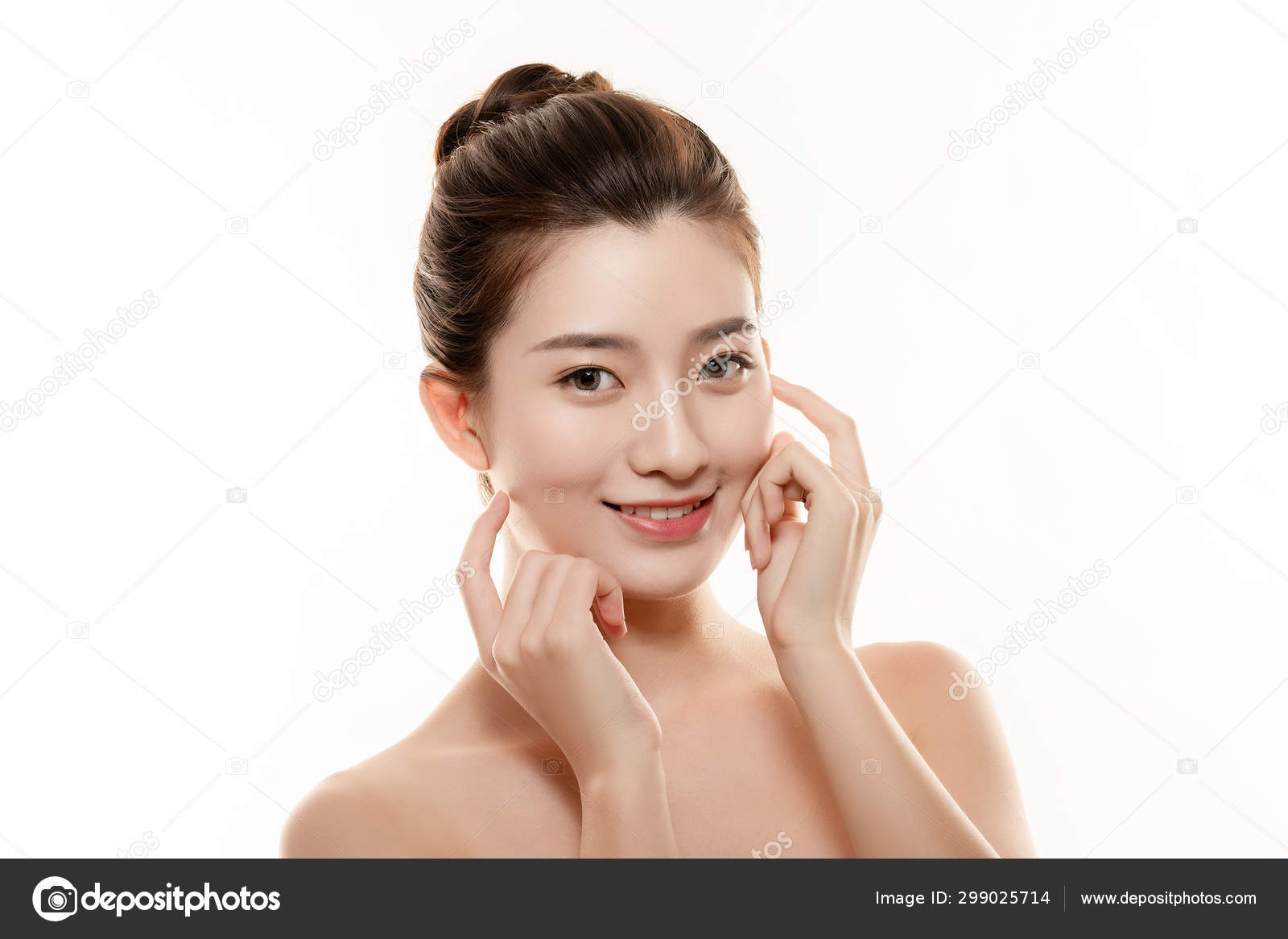 Beautiful Young Woman Clean Face Perfect Skin Isolated White Background Stock Photo by ...