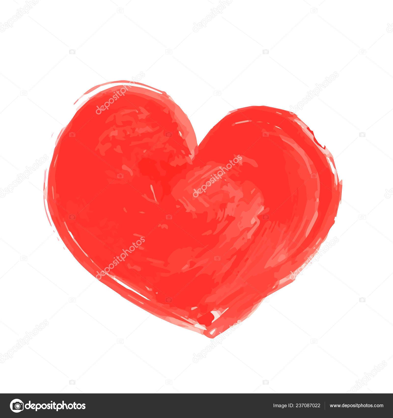 Hand Painted Red Heart Isolated White Watercolor Acrylic Painting ...